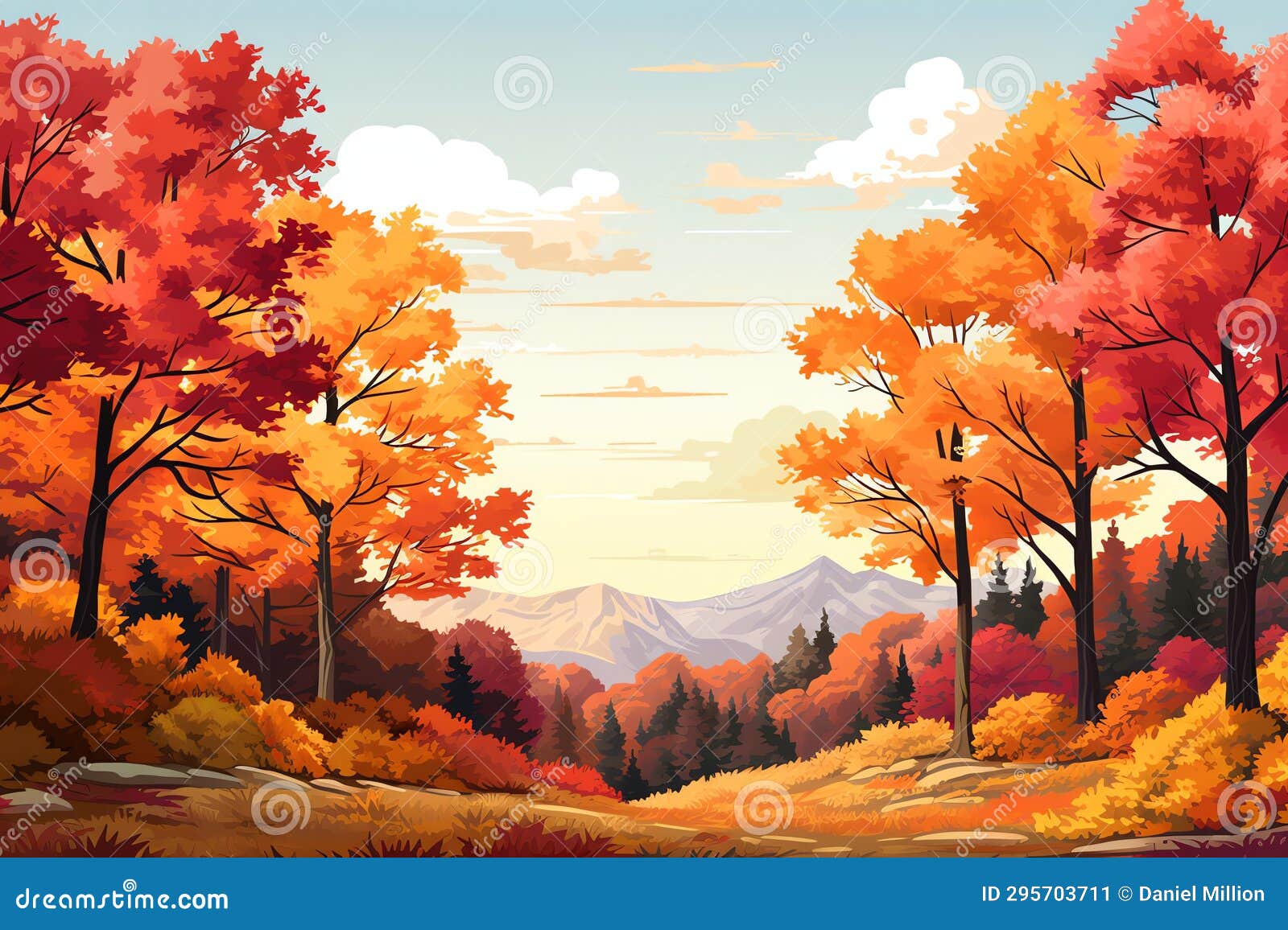 A Hillside Covered in the Vivid Reds and Yellows of Maple Trees Vector ...
