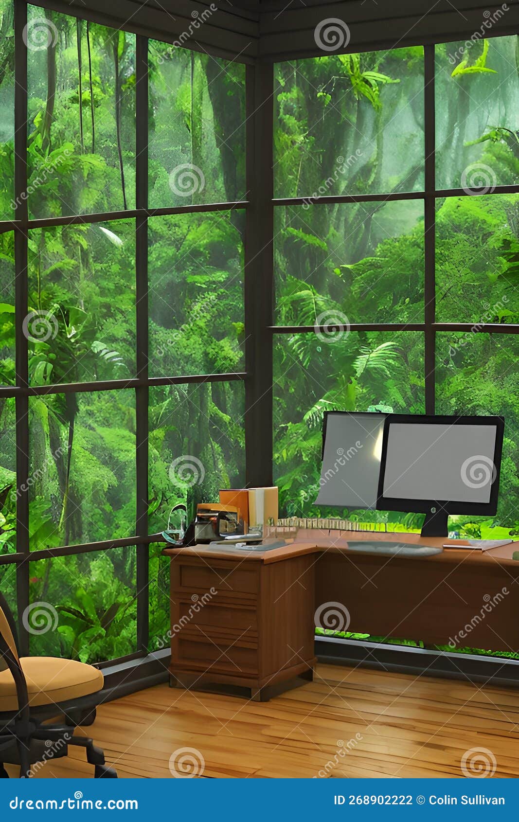 Office in the jungle stock illustration. Illustration of home - 268902222