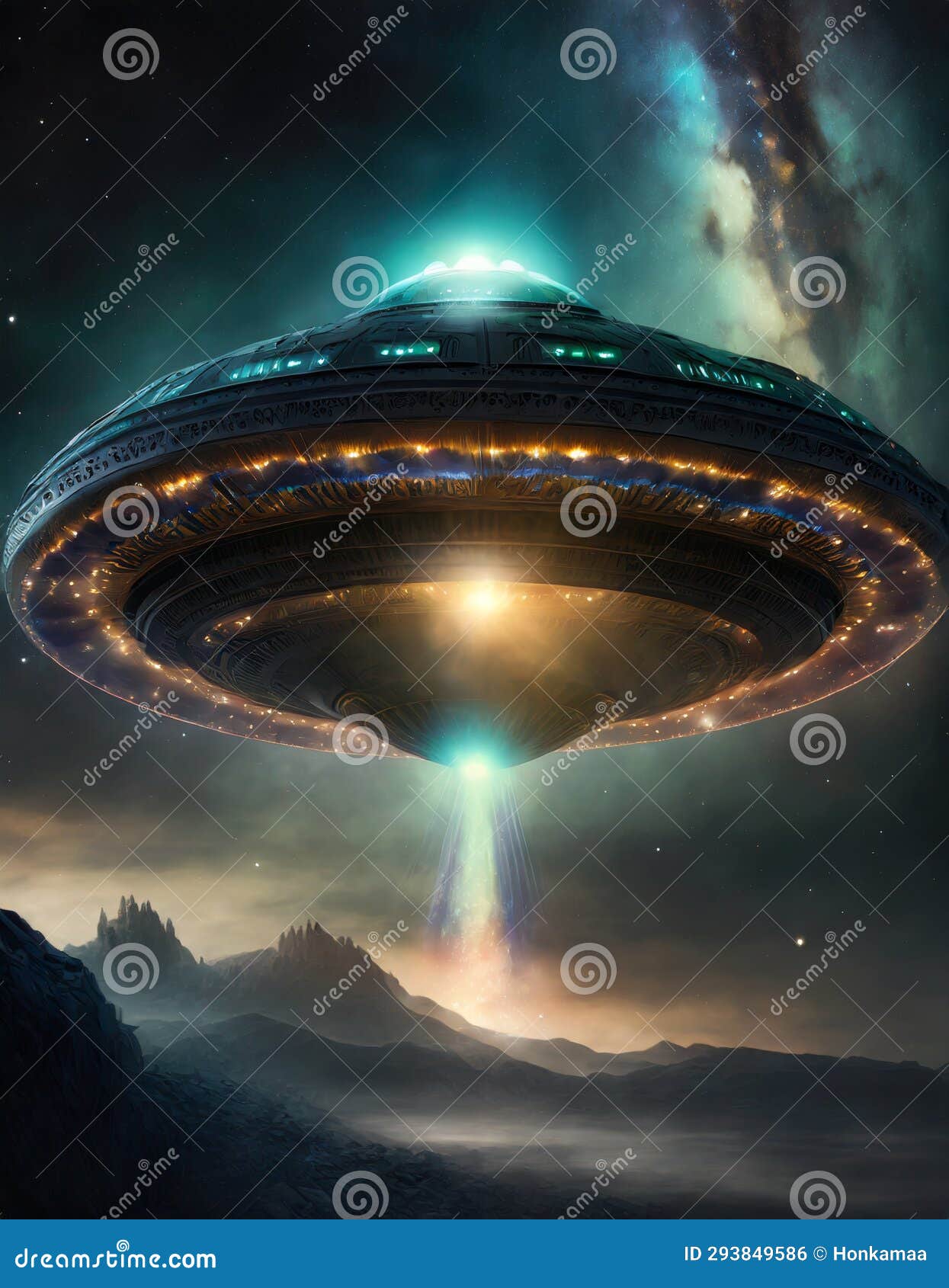 A giant hovering UFO stock illustration. Illustration of cloud - 293849586