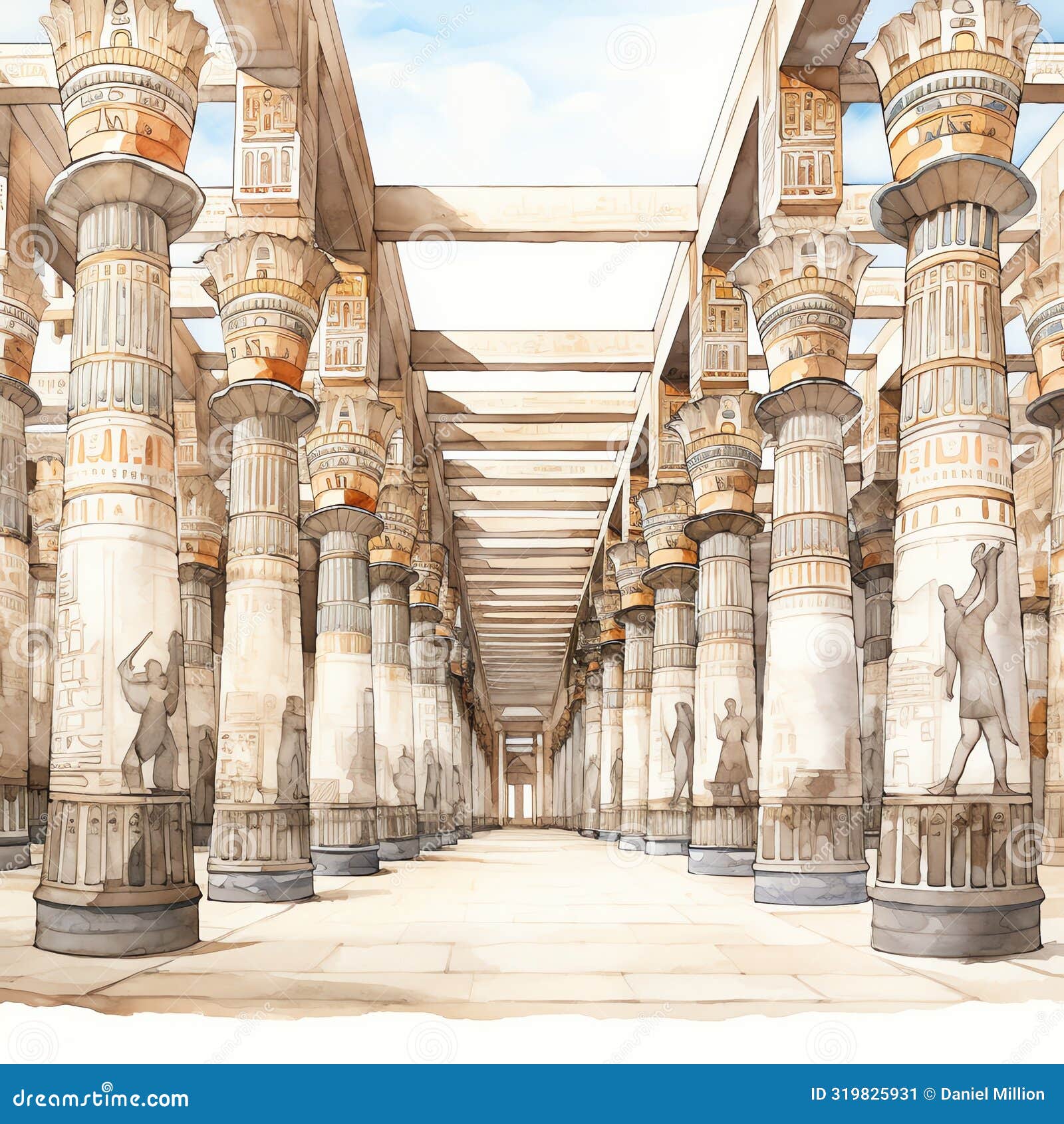 Hypostyle Hall in a Temple with Massive Columns and Intricate Carvings ...