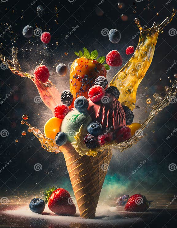Ice cream explosion stock illustration. Illustration of berry - 294950568