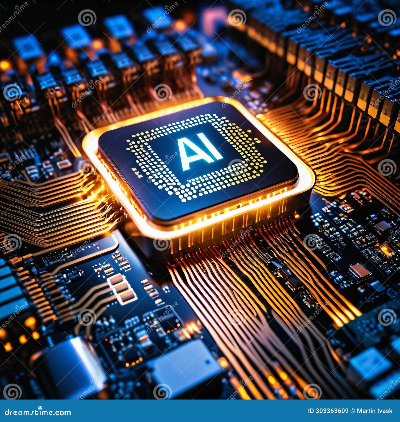 AI Generated Image of an Illuminated Artificial Intelligence Microchip ...