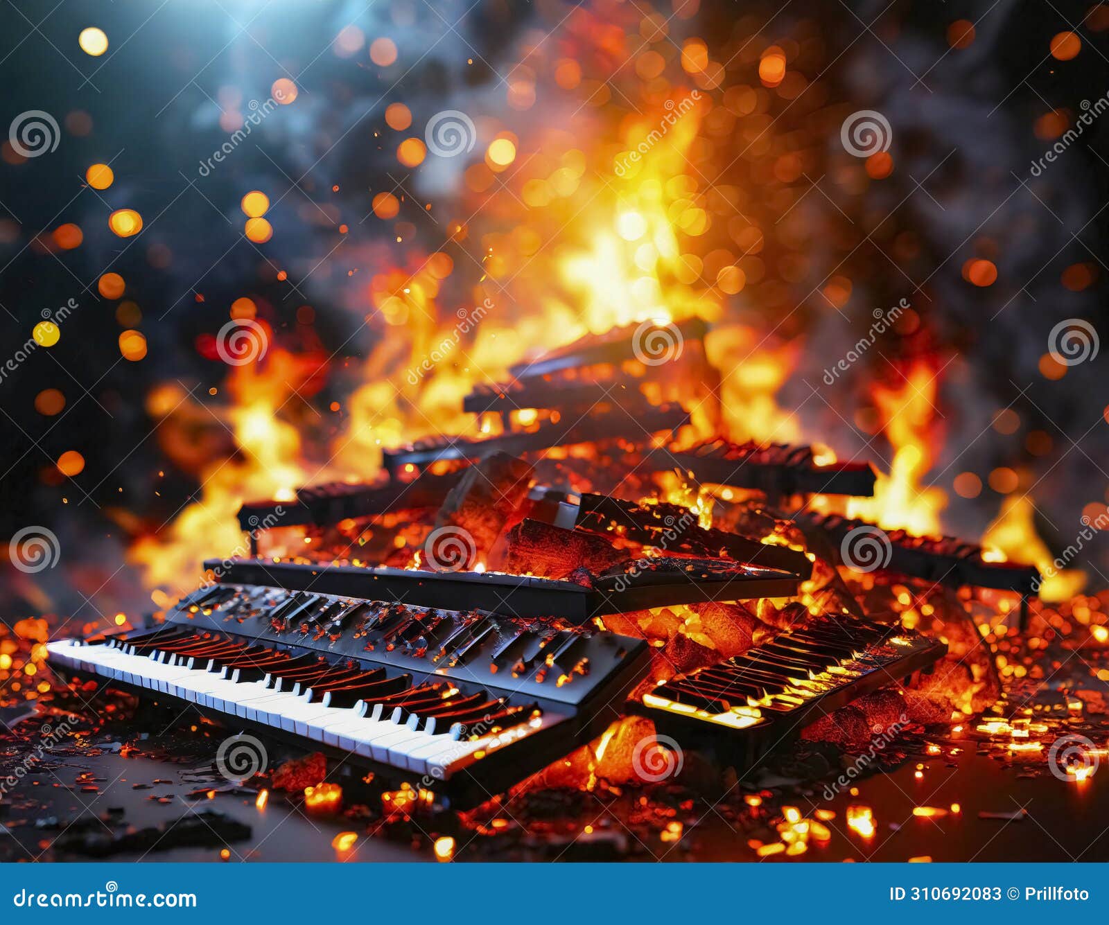 Burning pile of keyboards stock illustration. Illustration of piano ...