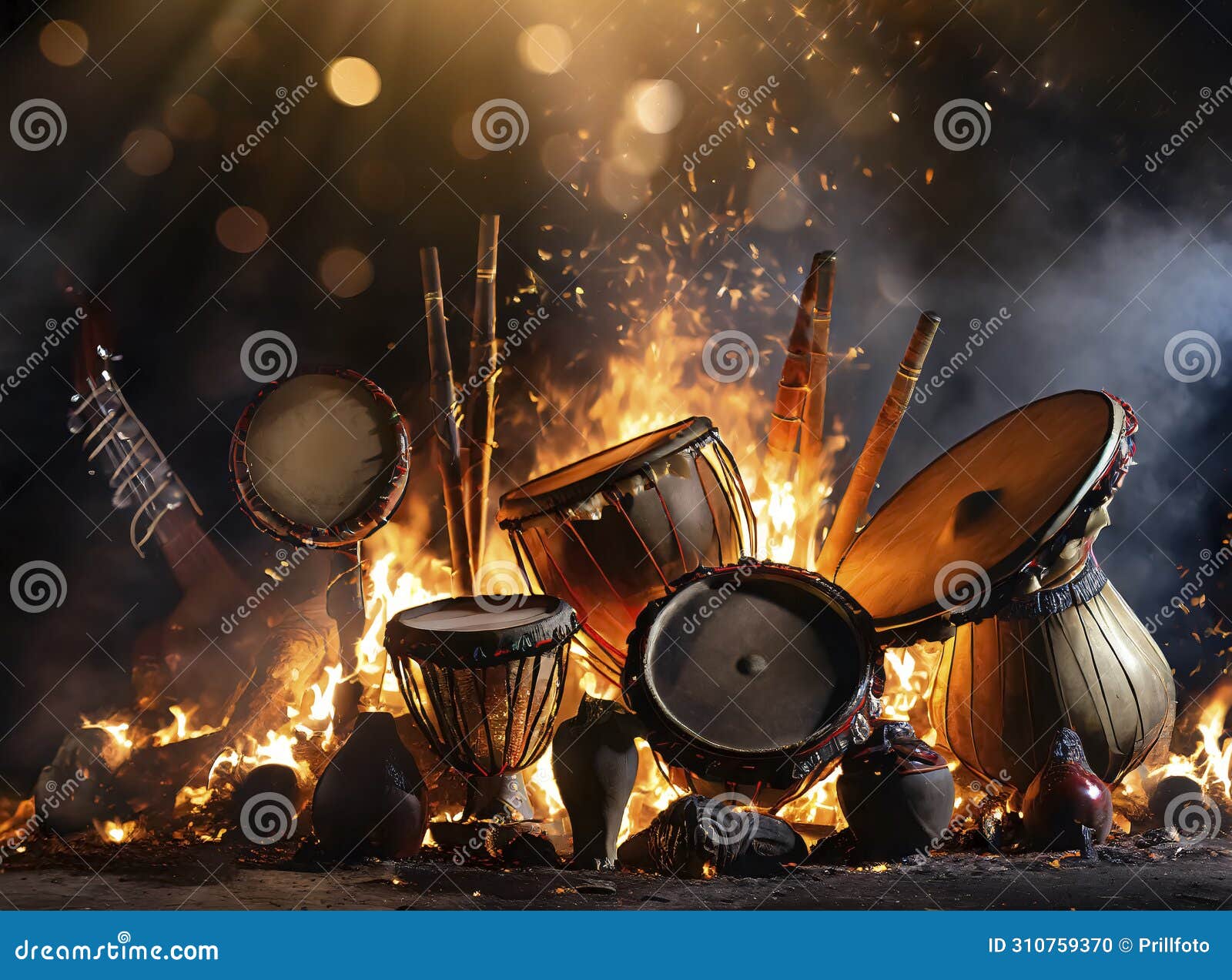 Burning Pile of Percussion Instruments Stock Illustration ...