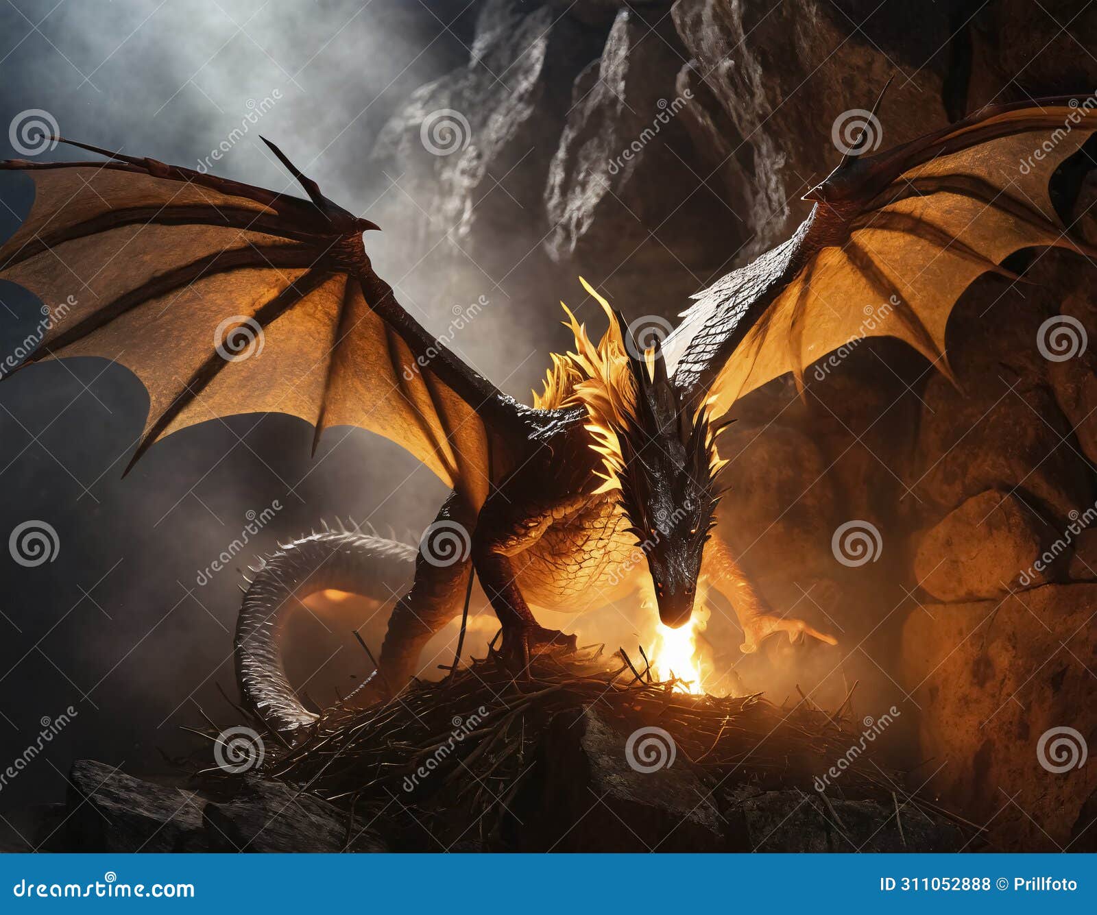 Aggressive fire drake stock illustration. Illustration of glowing ...