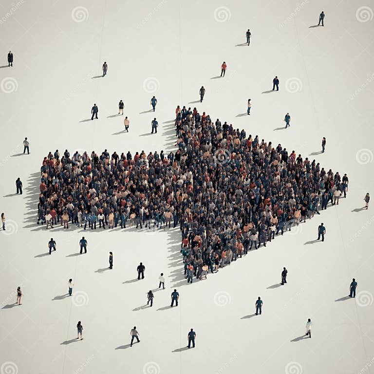 AI-Generated Image of a Large Crowd of People Forming an Arrow Shape on ...