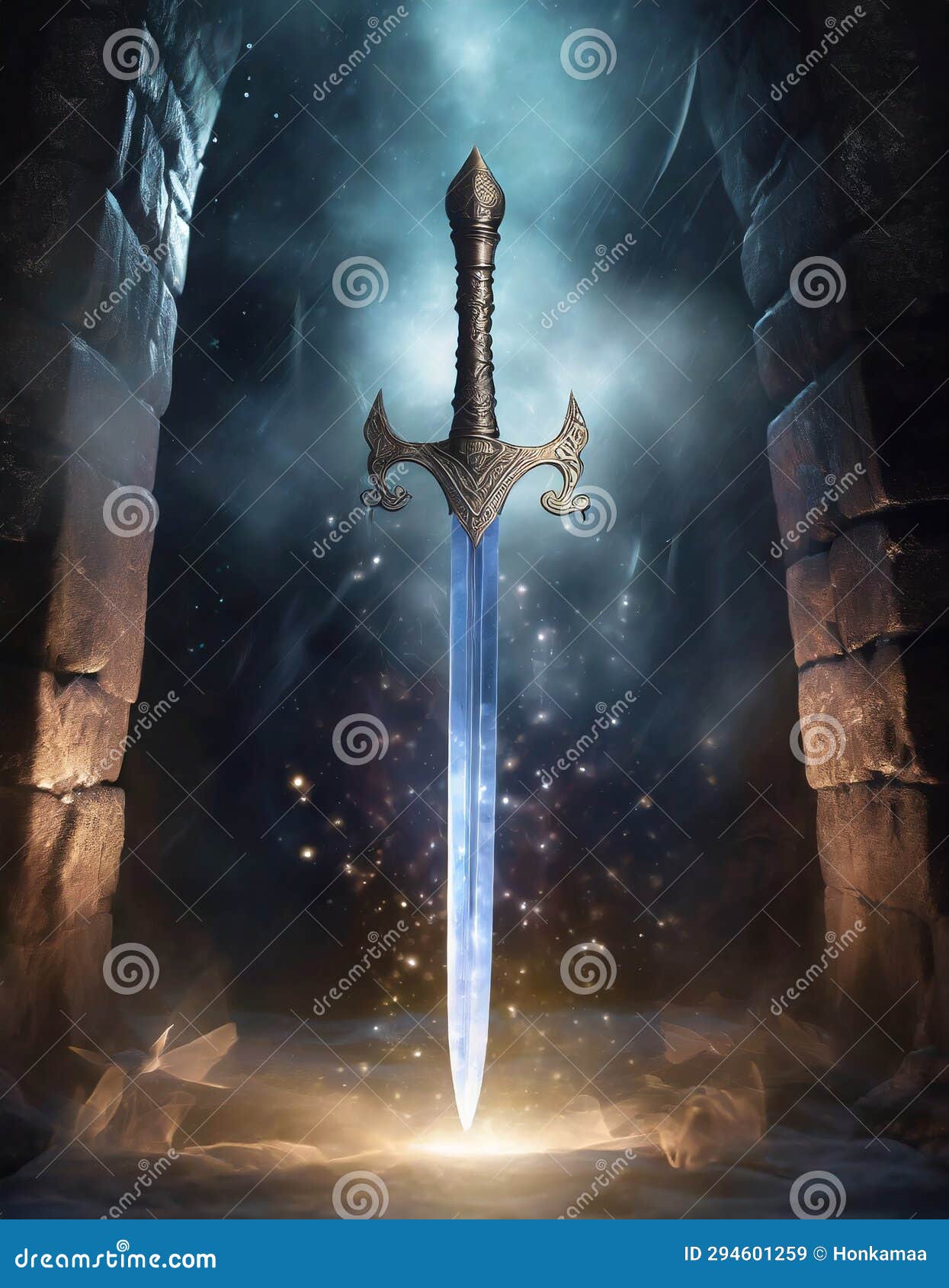 A Magic Sword in the Dungeons Stock Illustration - Illustration of ...