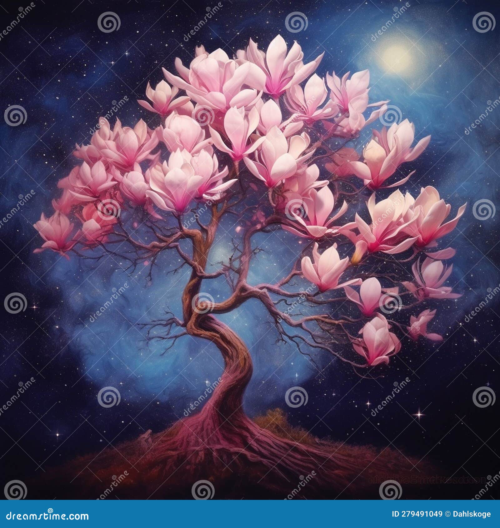 Magnolia tree in moonlight stock illustration. Illustration of plant ...