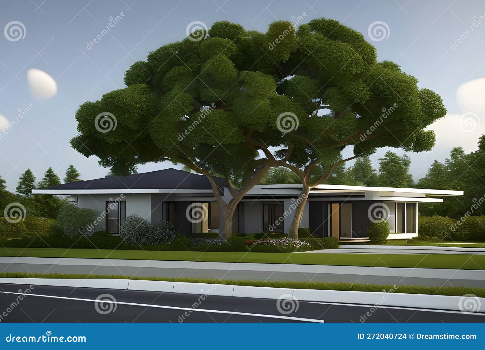A House Built Around a Tree Stock Illustration - Illustration of wall ...