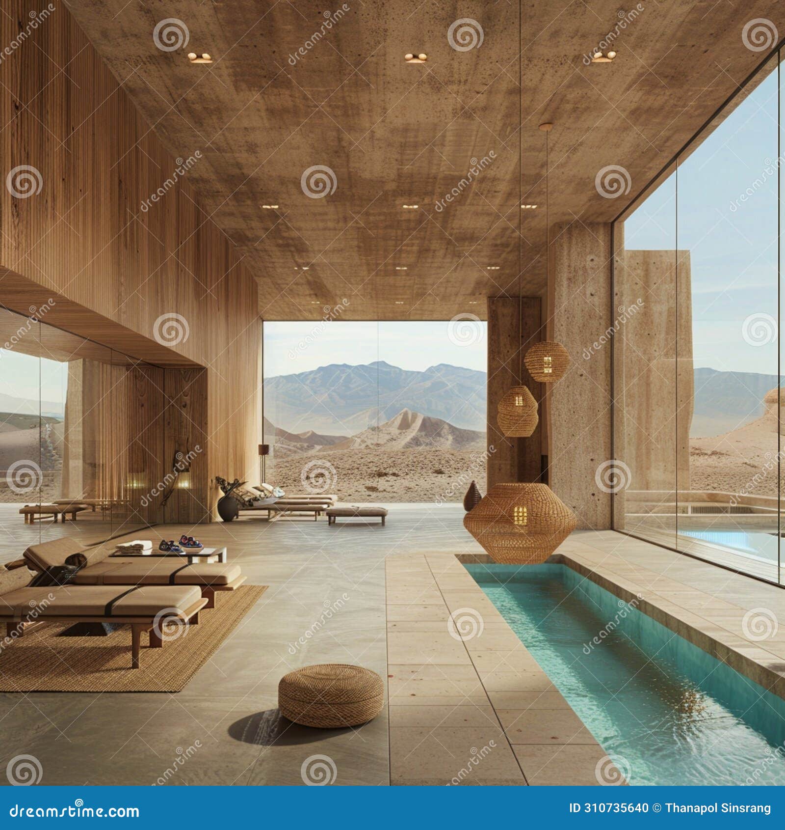 Modern Rammed Earth Spa Interior Royalty-Free Stock Photo ...