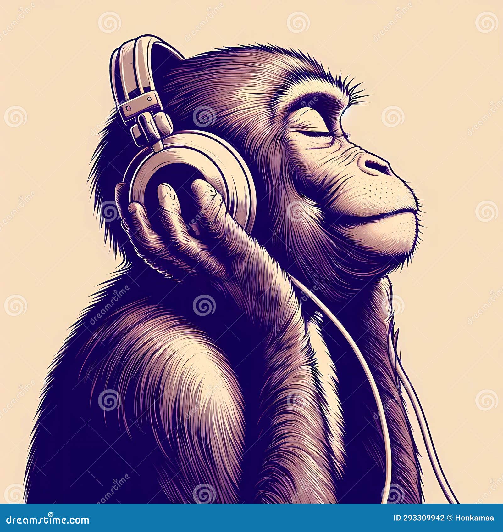 Monkey with headphones stock illustration. Illustration of phones ...
