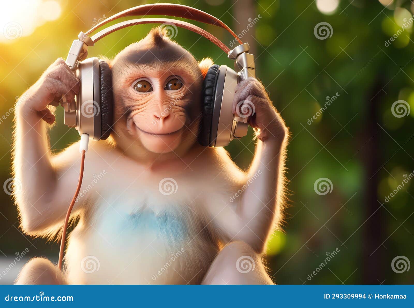 Monkey with headphones stock illustration. Illustration of costume ...