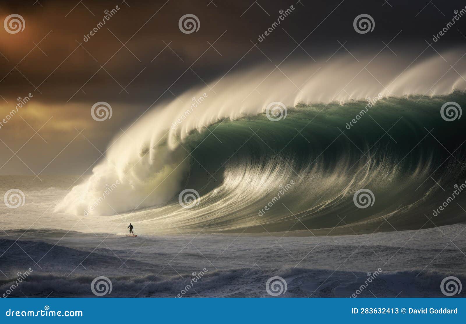 Surfer in the Shadow of a Monster Wave Stock Illustration ...