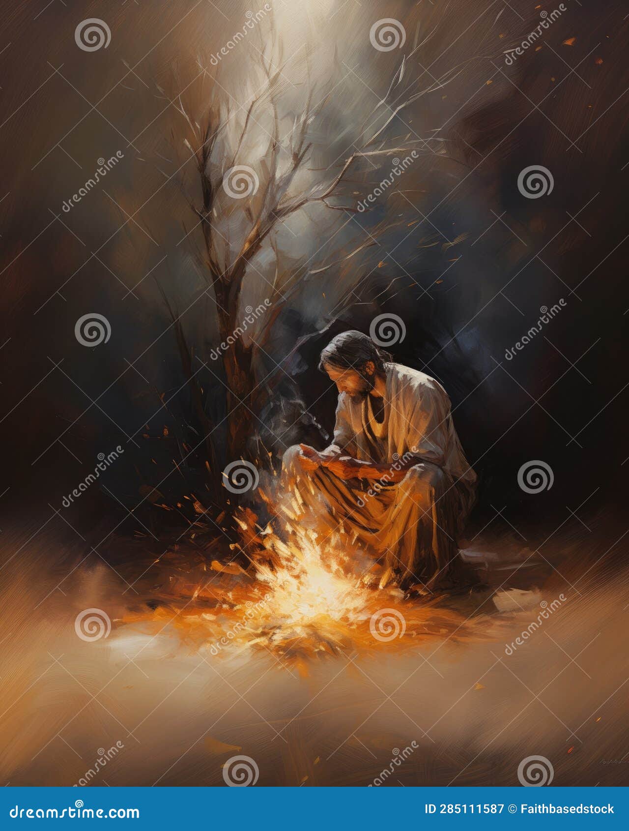 Moses and the burning bush stock illustration. Illustration of ...