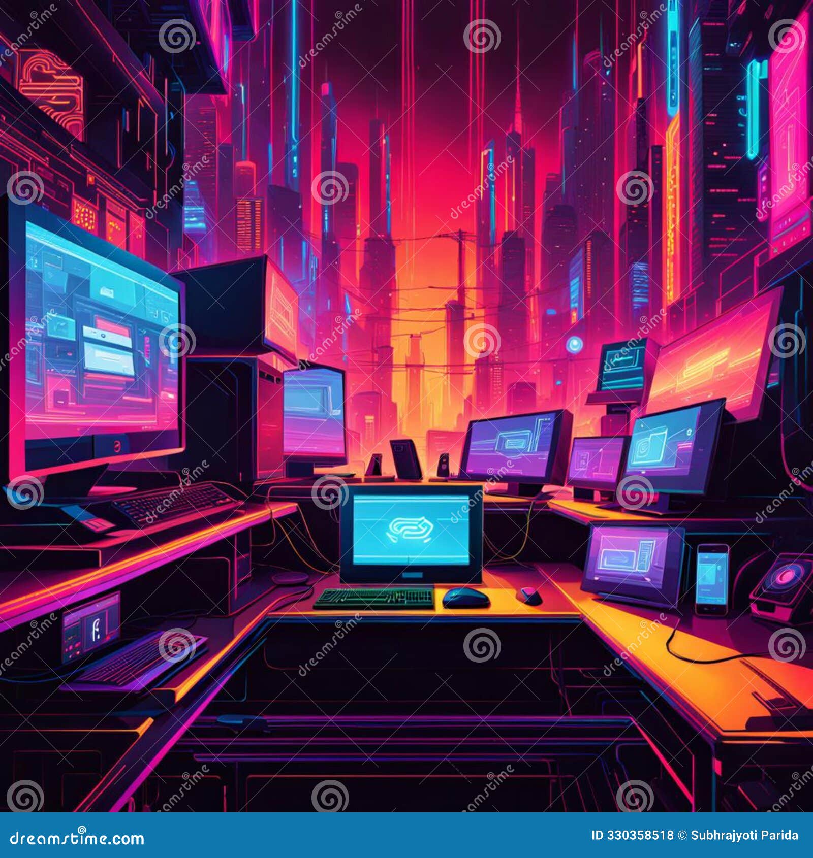 AI Generated Image of Multiple Computer Systems and Several ...