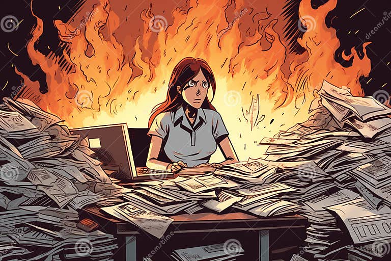 Office Worker with Burnout Syndrome Backlog Work Stock Image - Image of ...