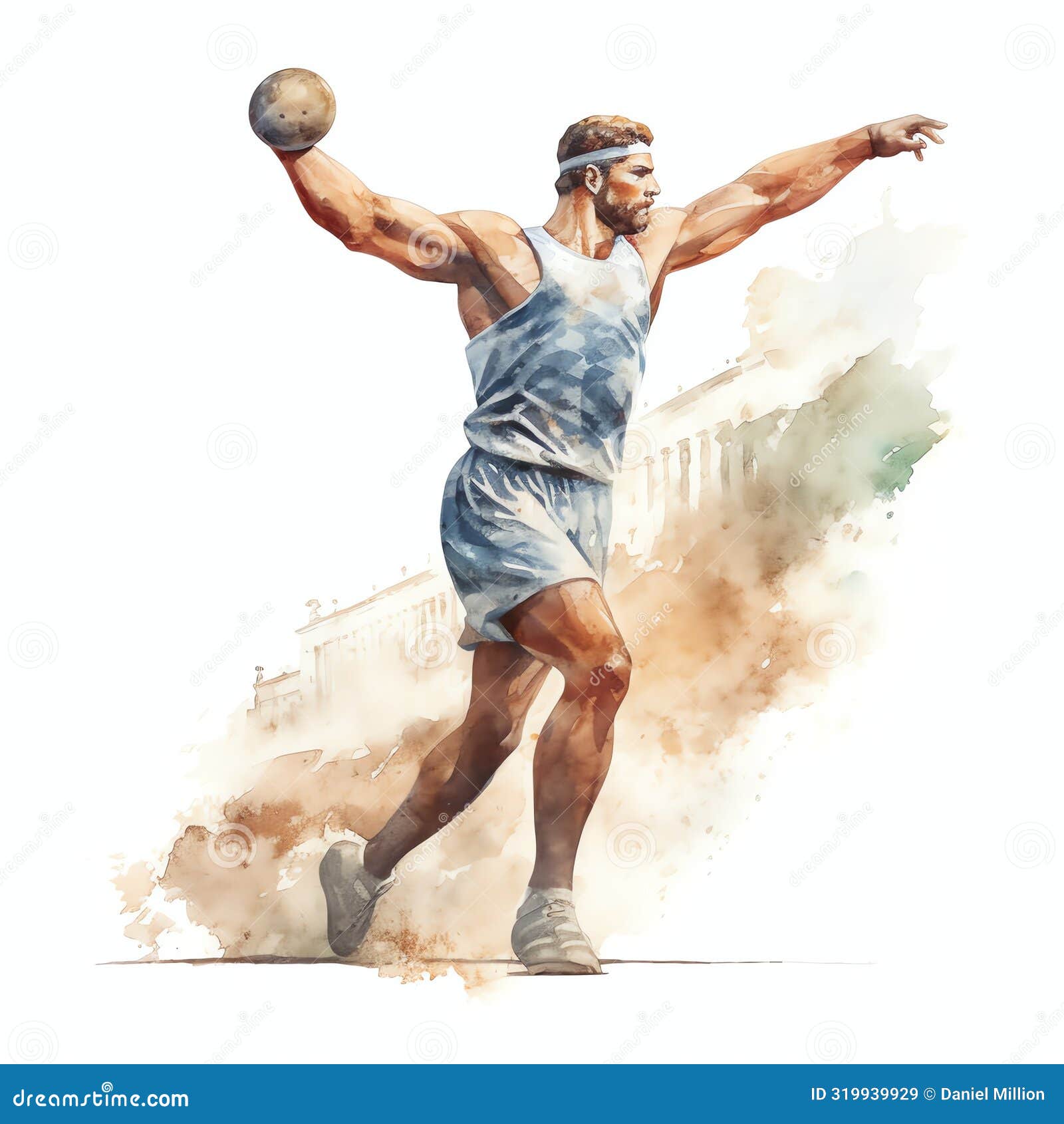 Olympic Athlete In A Discus Or Javelin Throw Pose Illustration ...