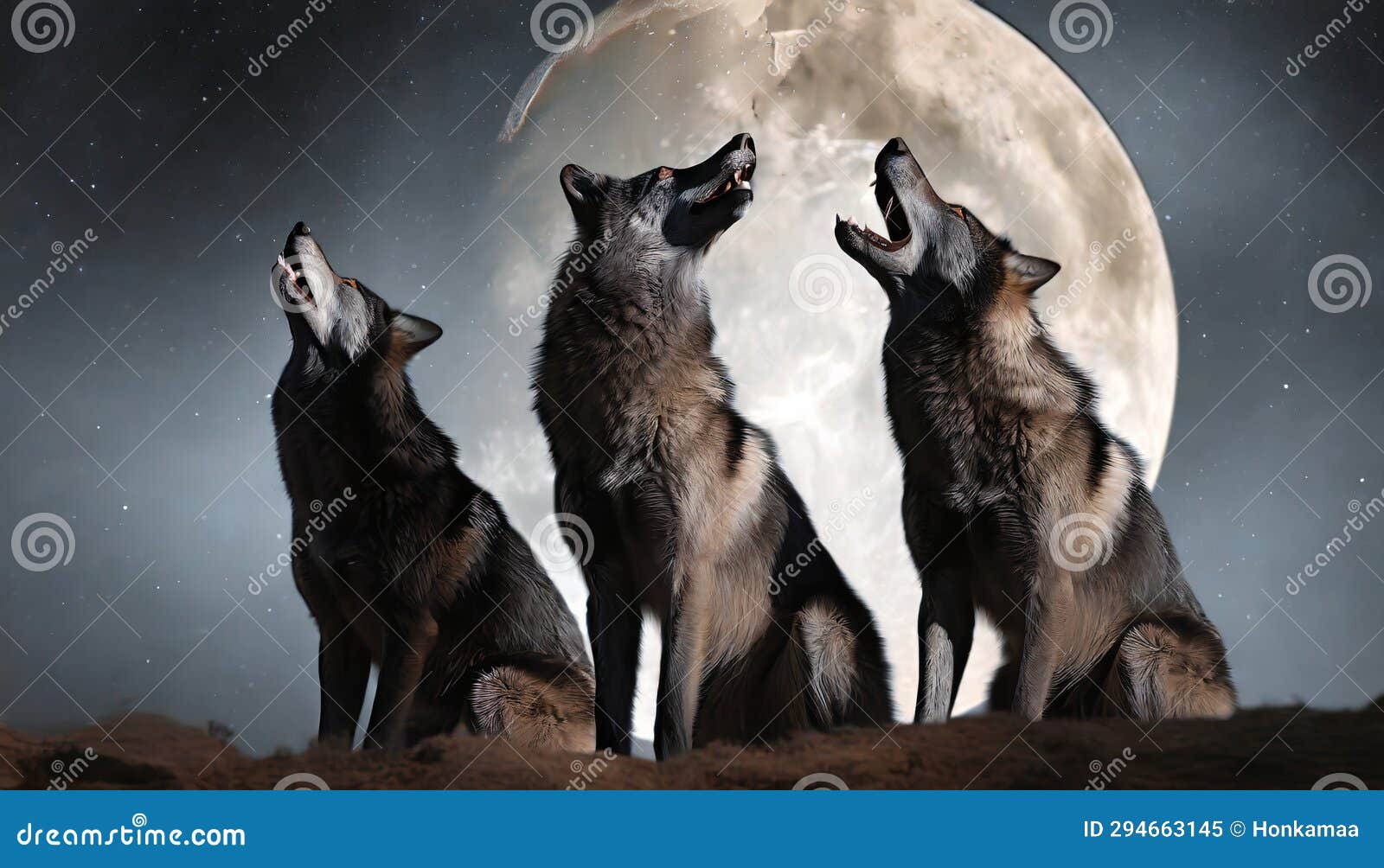 A Wolf Pack Howling at the Moon Stock Illustration - Illustration of ...