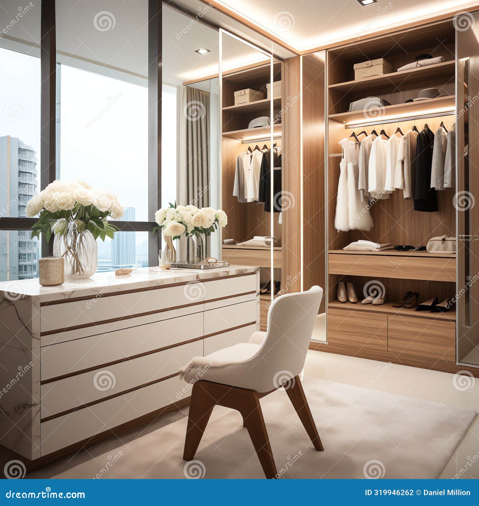 Custom Walk In Closet With A Dressing Table Beautiful Design Royalty ...