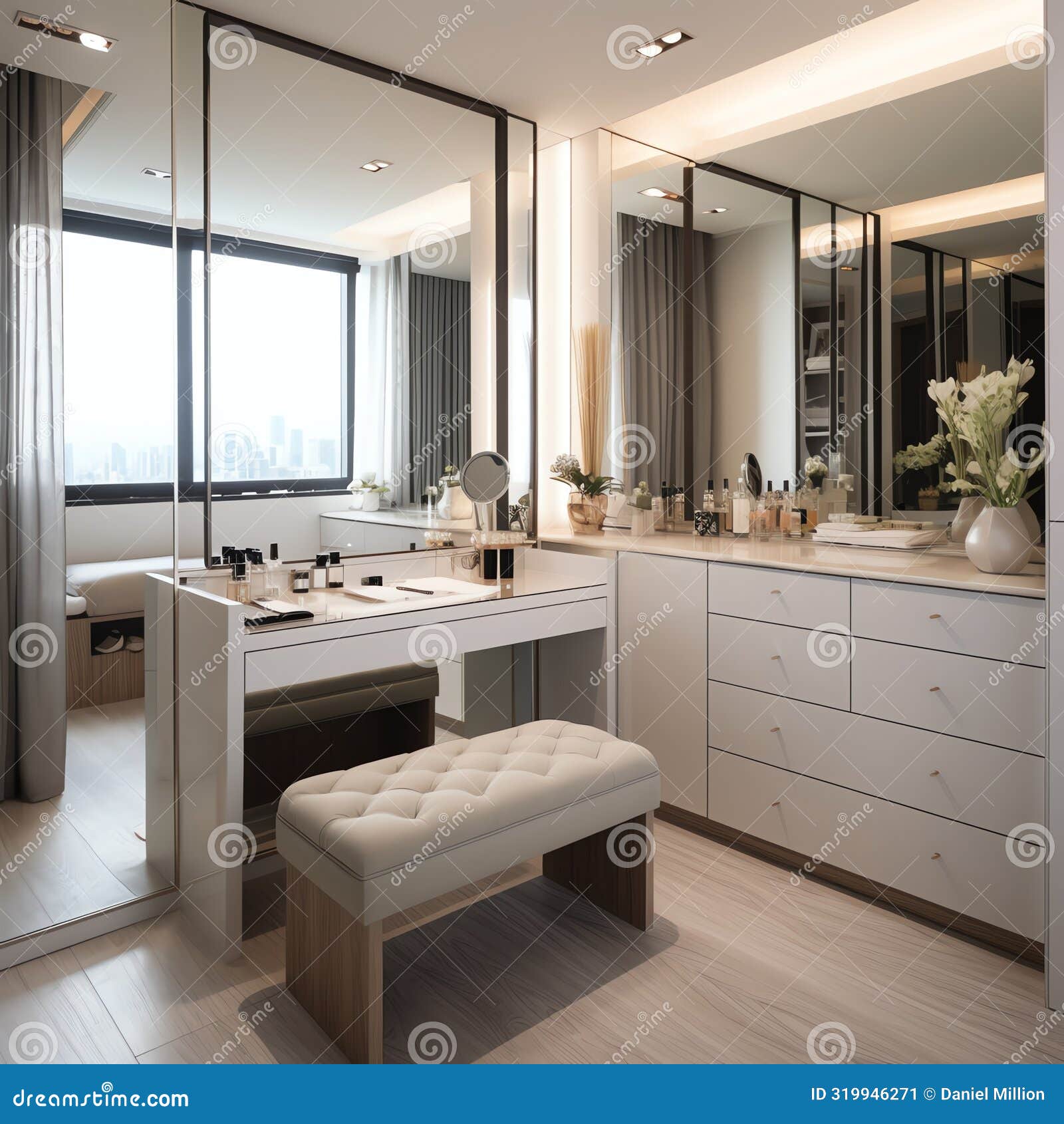 Custom Walk In Closet With A Dressing Table Beautiful Design Royalty ...