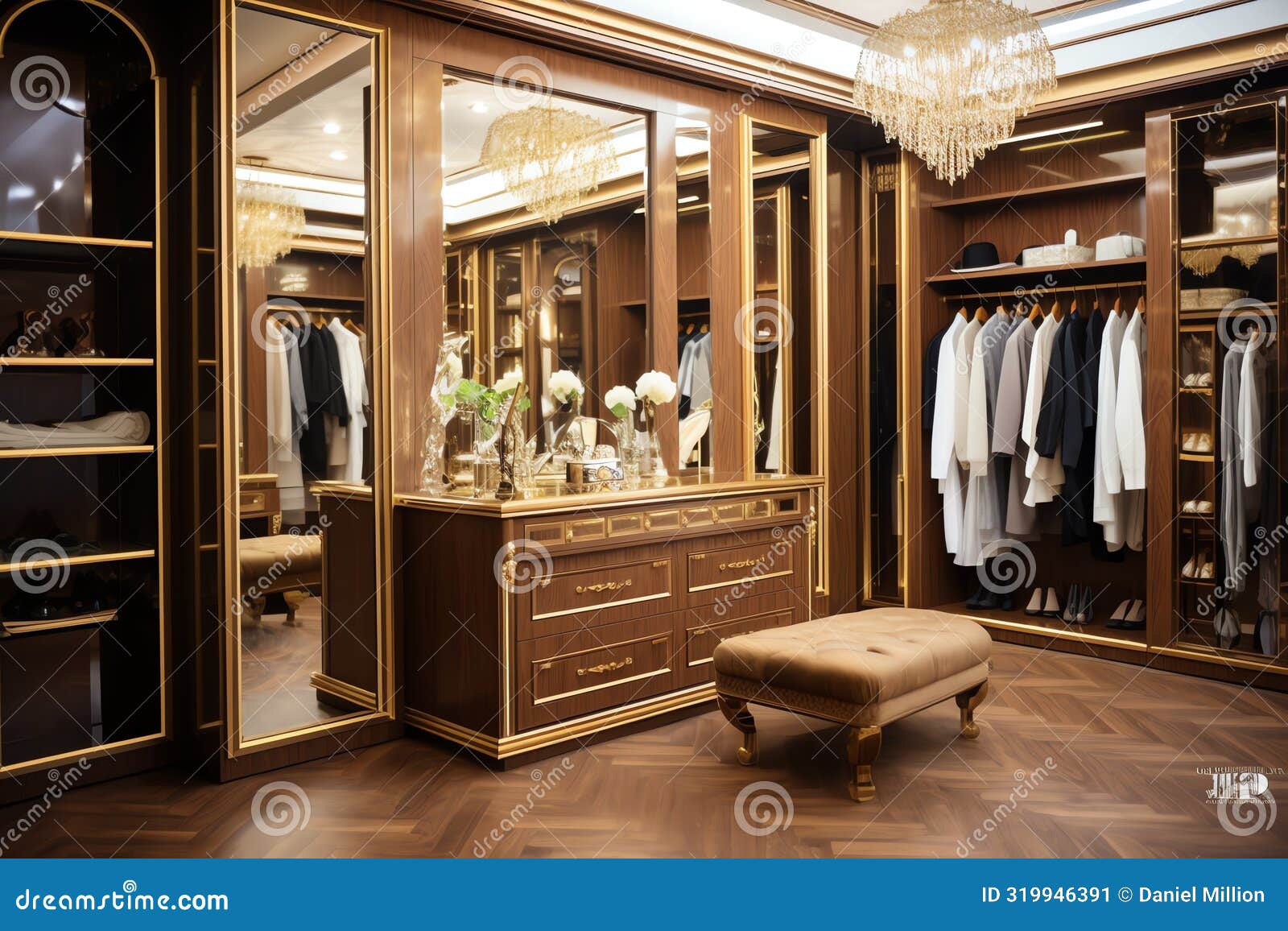 Custom Walk In Closet With A Dressing Table Beautiful Design Royalty ...
