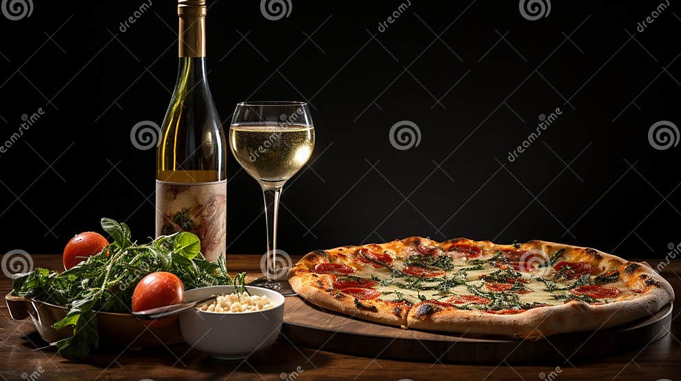Pizza and prosecco stock illustration. Illustration of generated ...