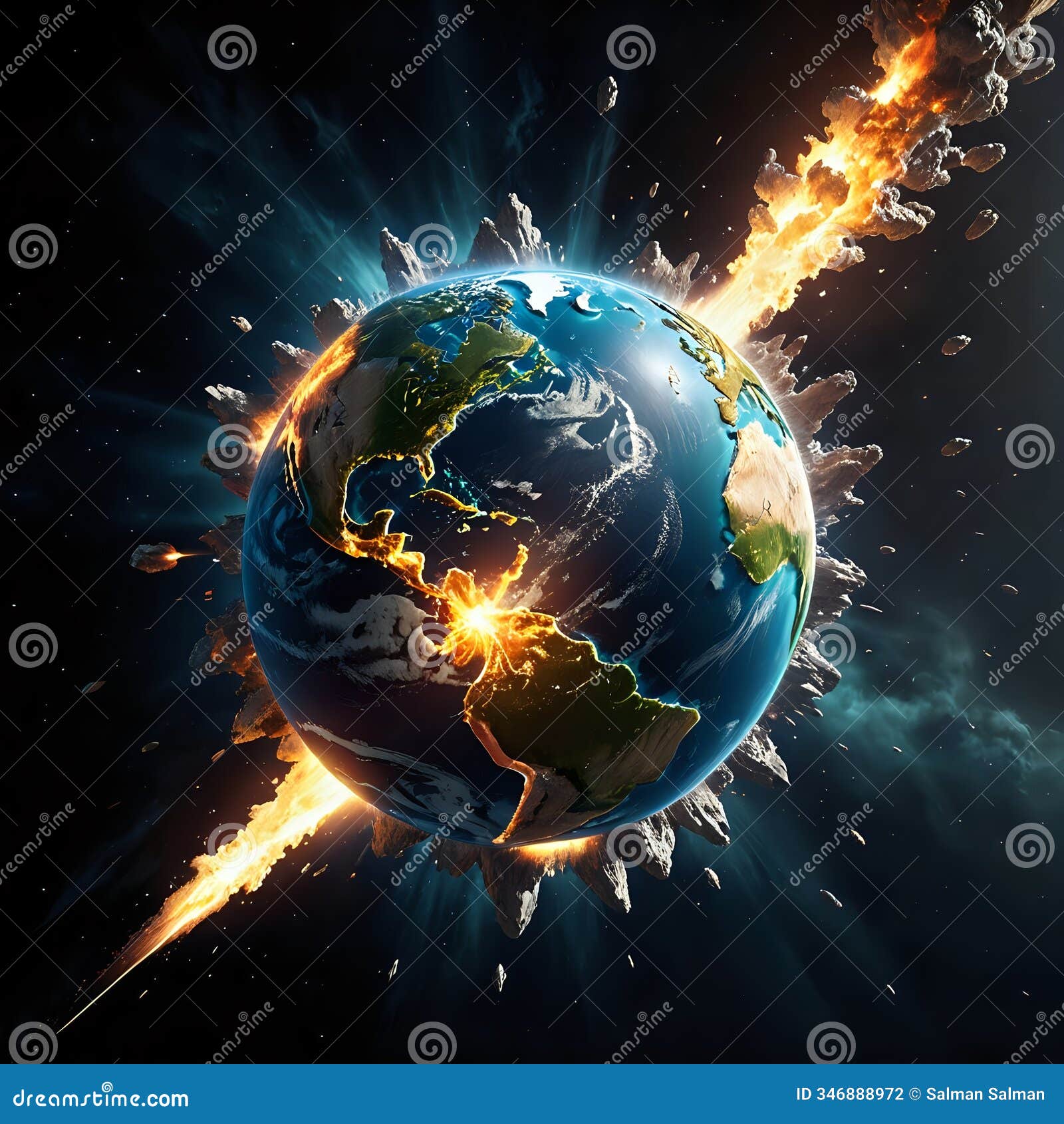 AI Generated Image Planet Earth Exploding in Flames Stock Photo - Image ...