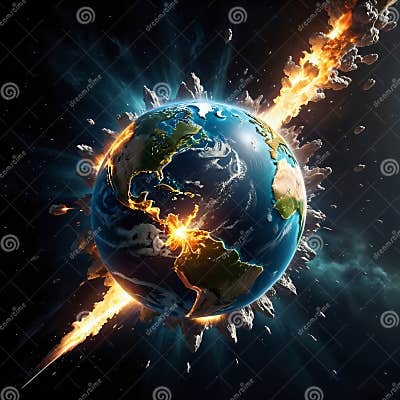 AI Generated Image Planet Earth Exploding in Flames Stock Photo - Image ...