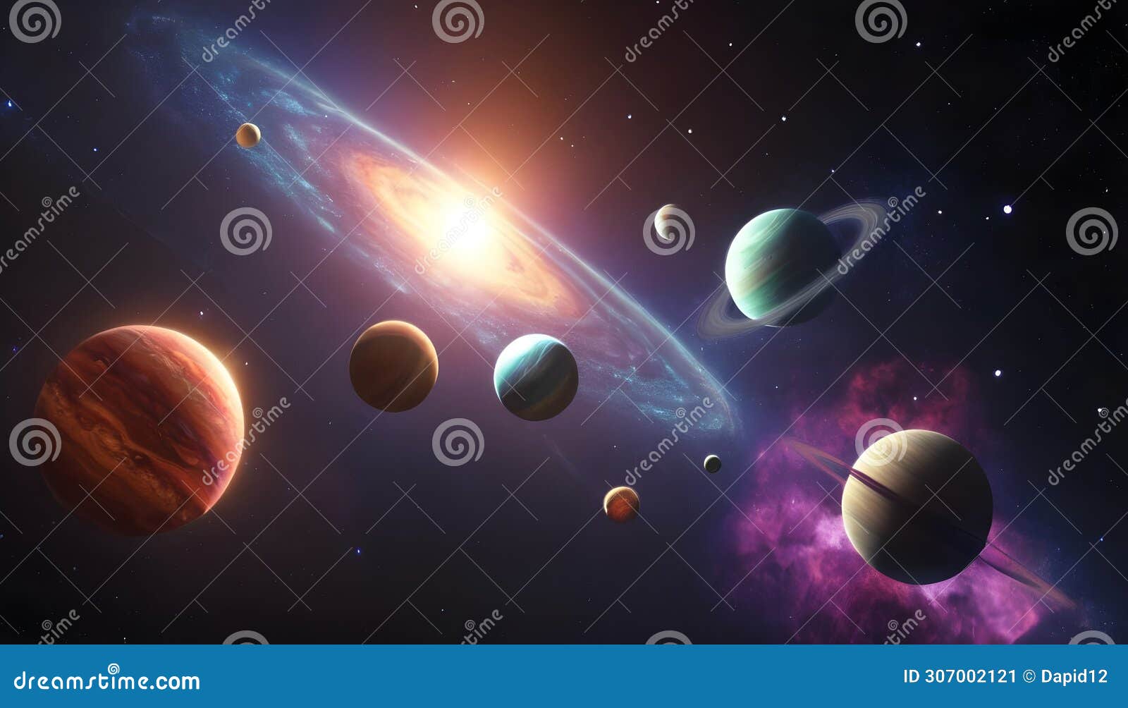 An Image of Planets in Space Solar System, with Bright Sun and Stars ...