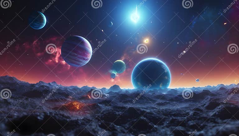 An Image of Planets and Stars in Space Environment Stock Illustration ...