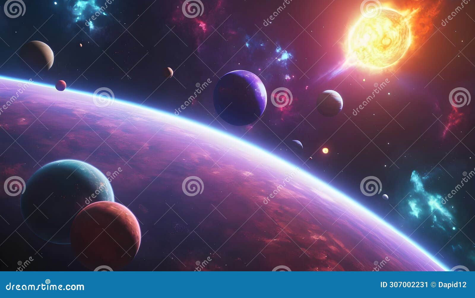 An Image Of Planets And Stars In Space Solar Systems With Milkyways Sun And Colorful Light