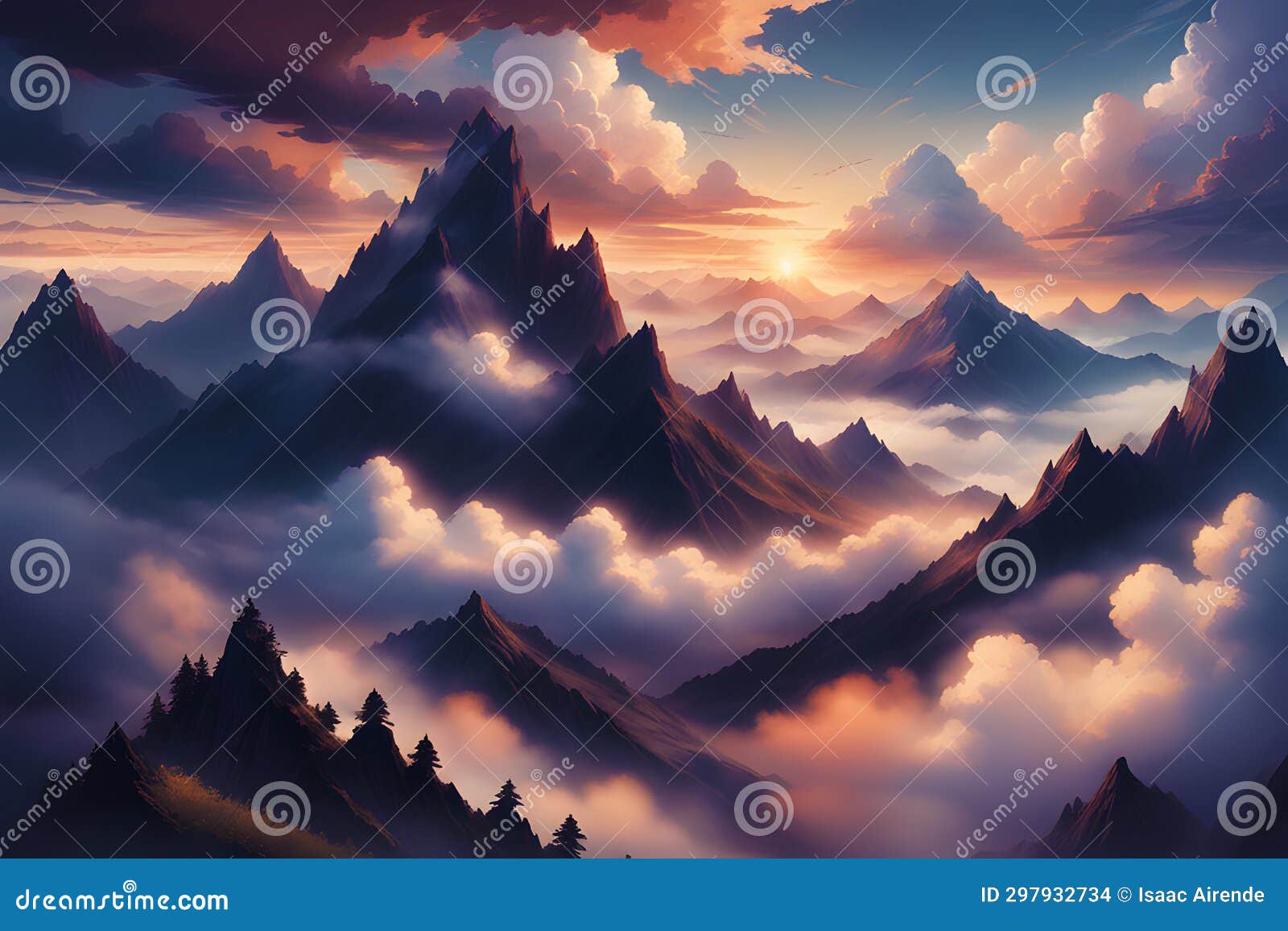 Cloudy Sunset Mountain Peaks Poke Out of the Clouds in Mountains ...
