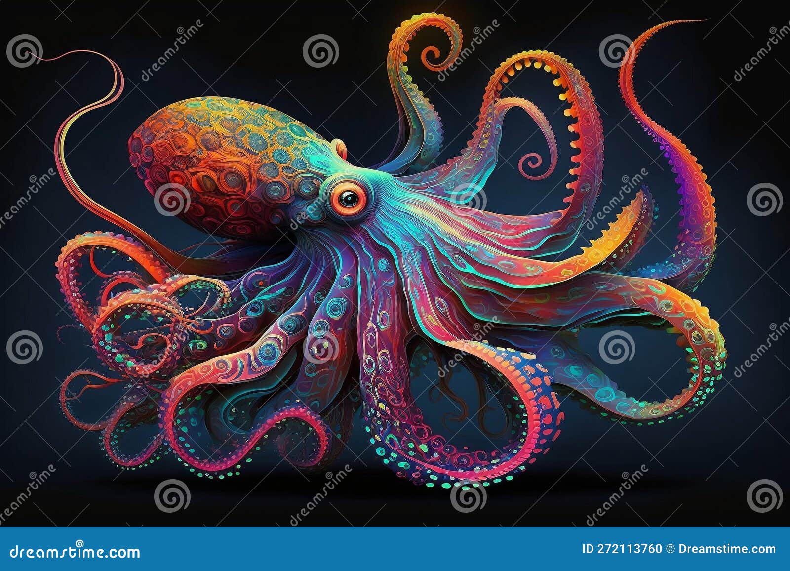 Psychedelic Neon Colored Octopus Stock Illustration - Illustration of ...