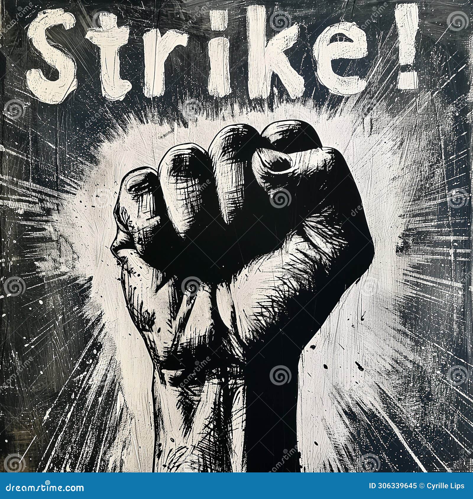 AI-Generated Image: Raised Fist Poster with "Strike!" Slogan Stock ...