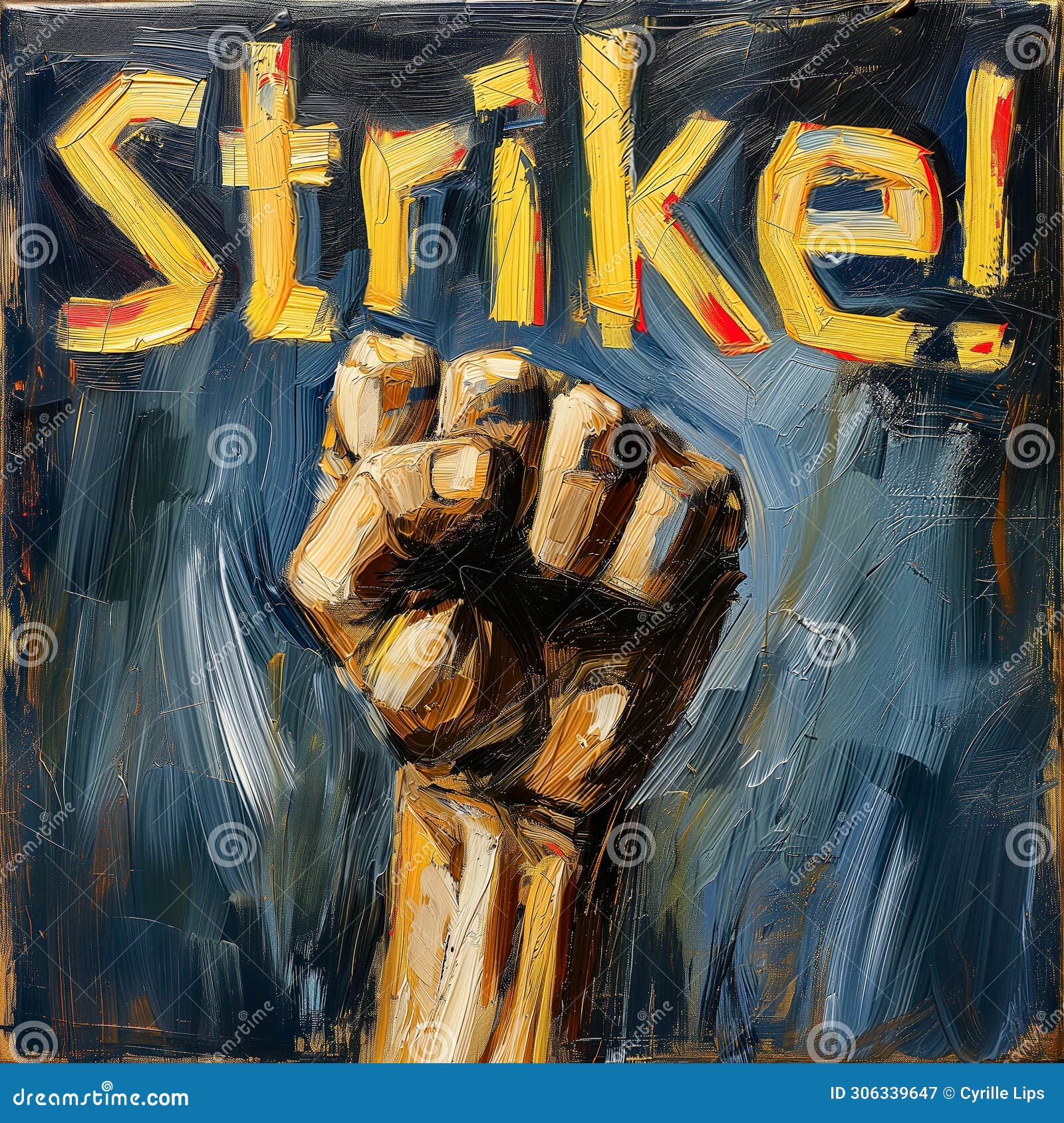 AI-Generated Image: Raised Fist Poster with "Strike!" Slogan Stock ...