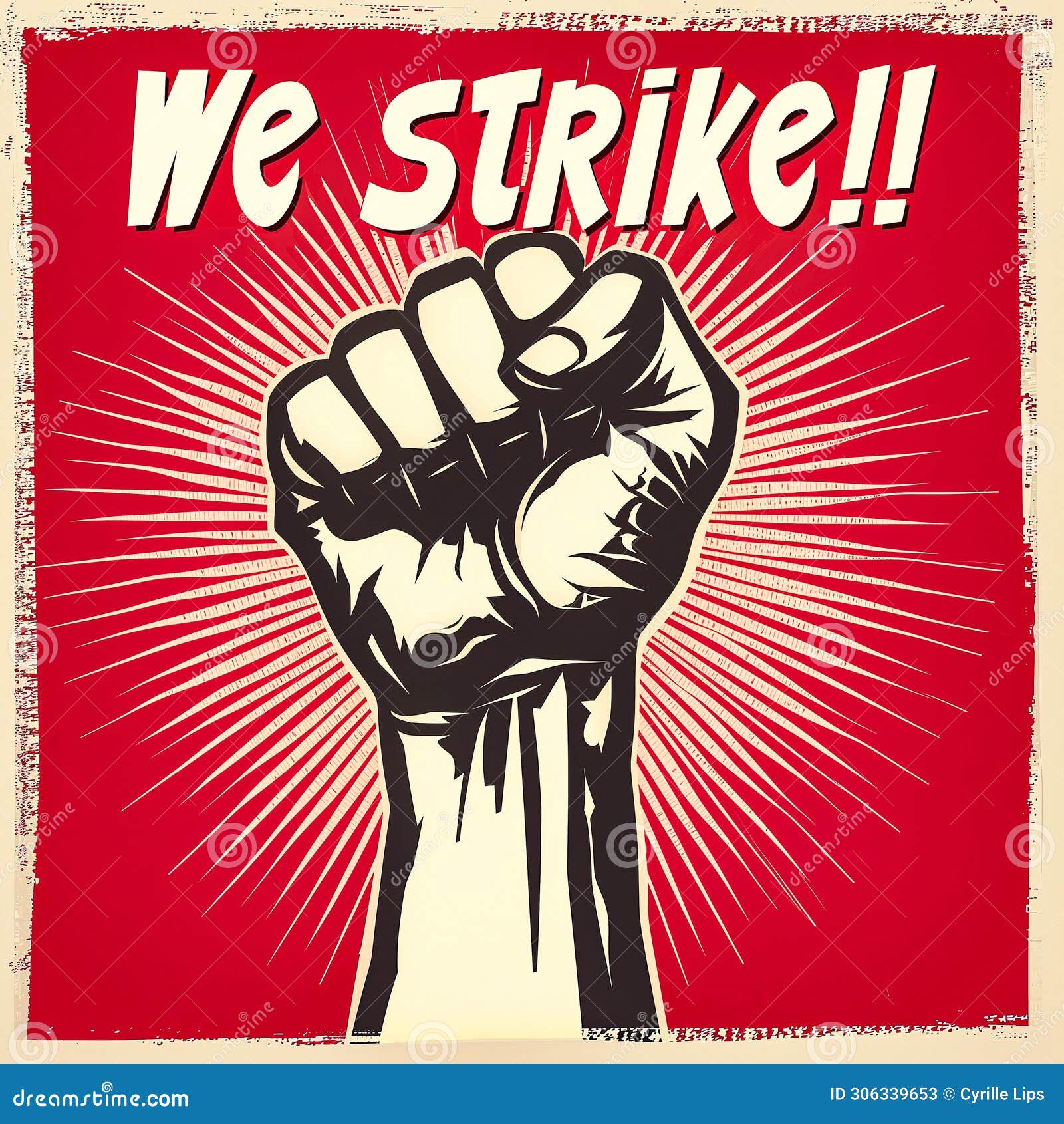 AI-Generated Image: Raised Fist Poster with "Strike!" Slogan Stock ...