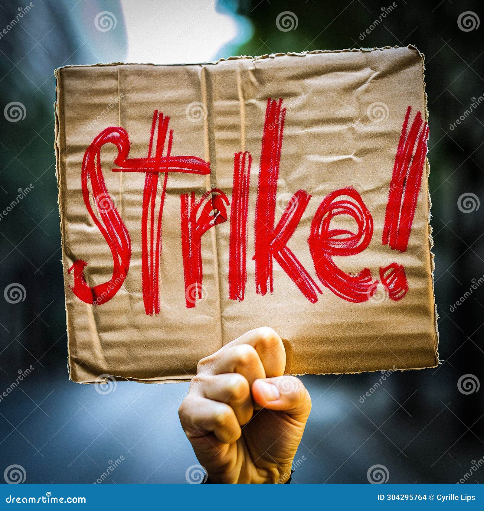AI-Generated Image of Raised Fist with "Strike!" Slogan Stock ...