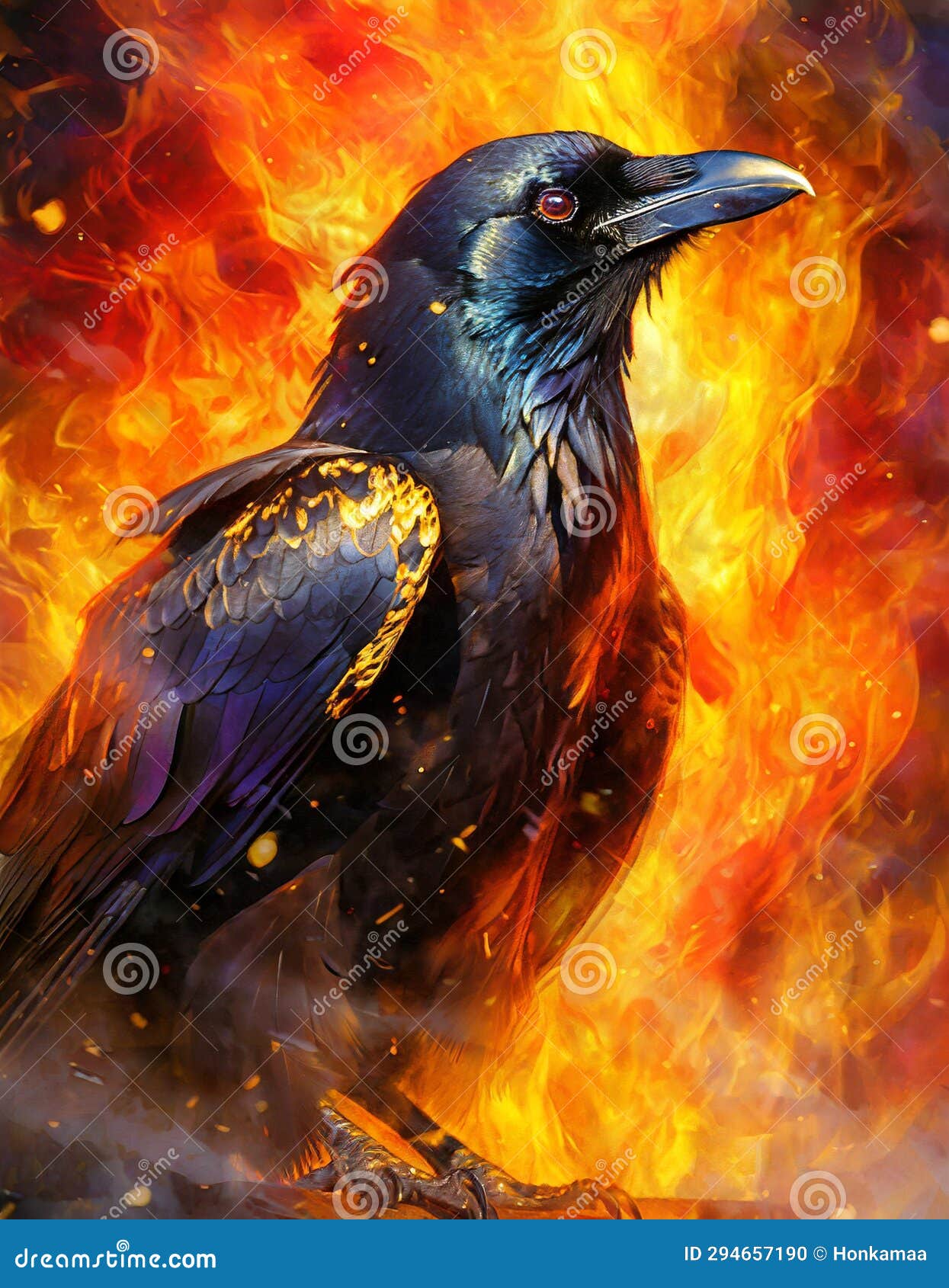 Fire raven stock illustration. Illustration of fire - 294657190