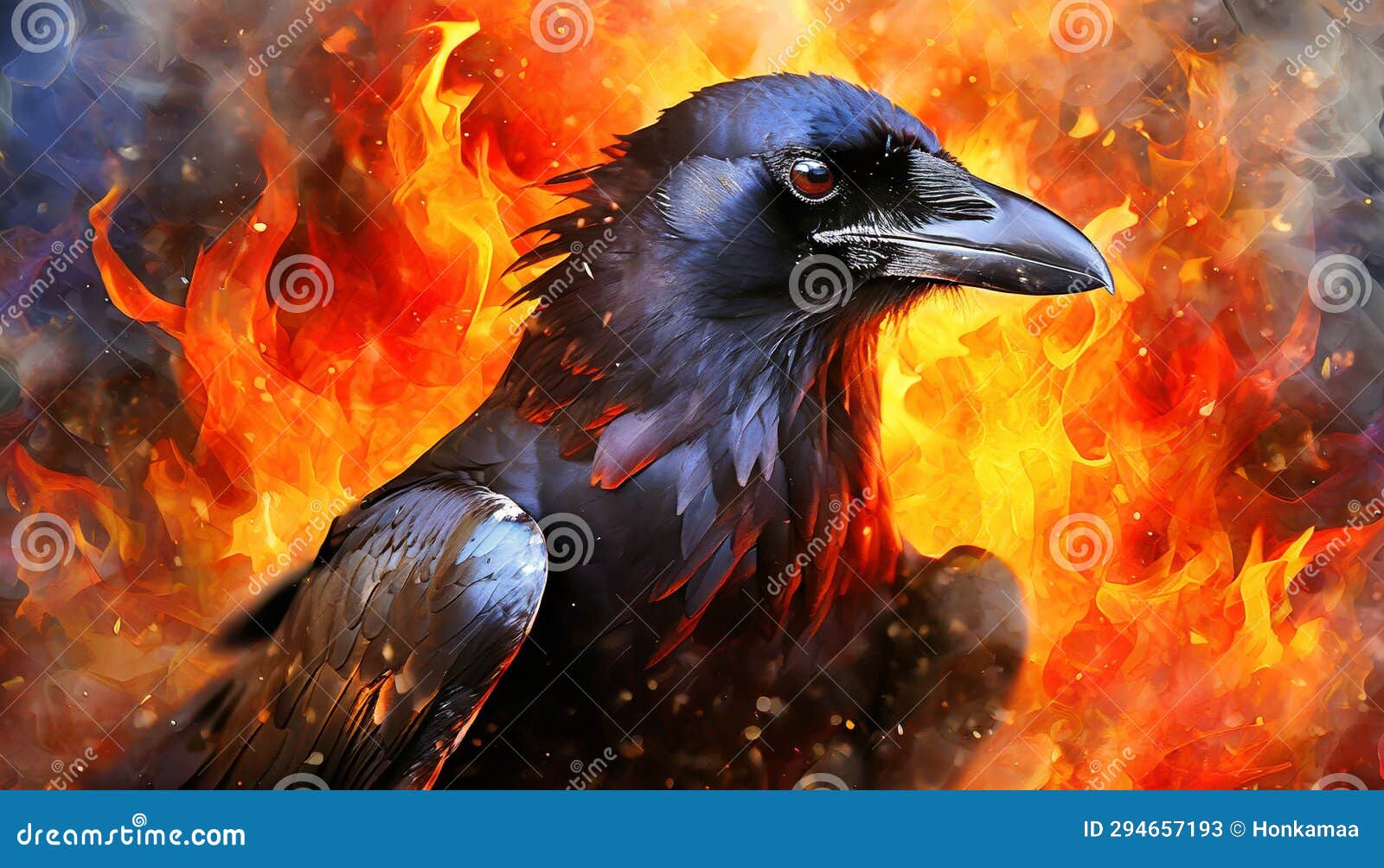 Fire raven stock illustration. Illustration of fauna - 294657193