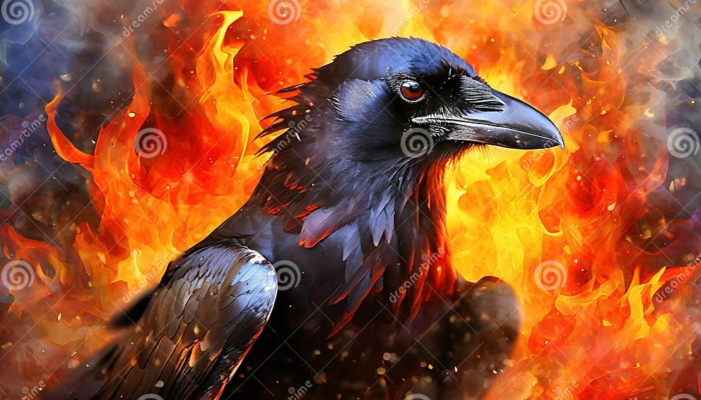 Fire raven stock illustration. Illustration of fauna - 294657193