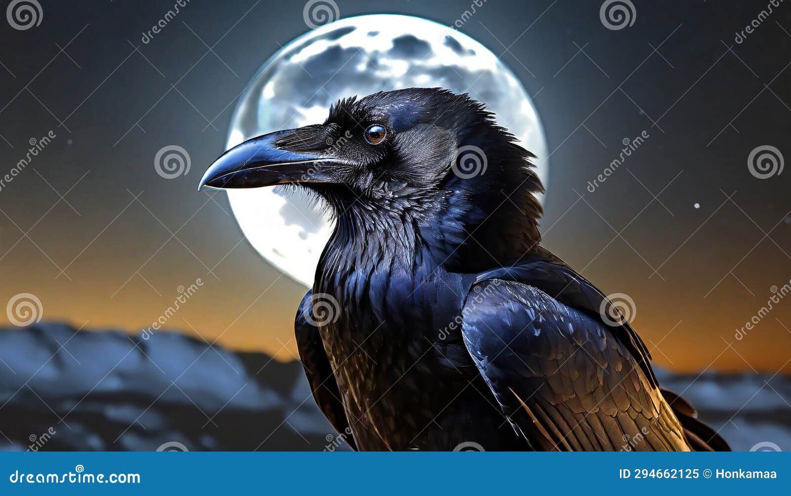 Raven and the moon stock illustration. Illustration of corax - 294662125