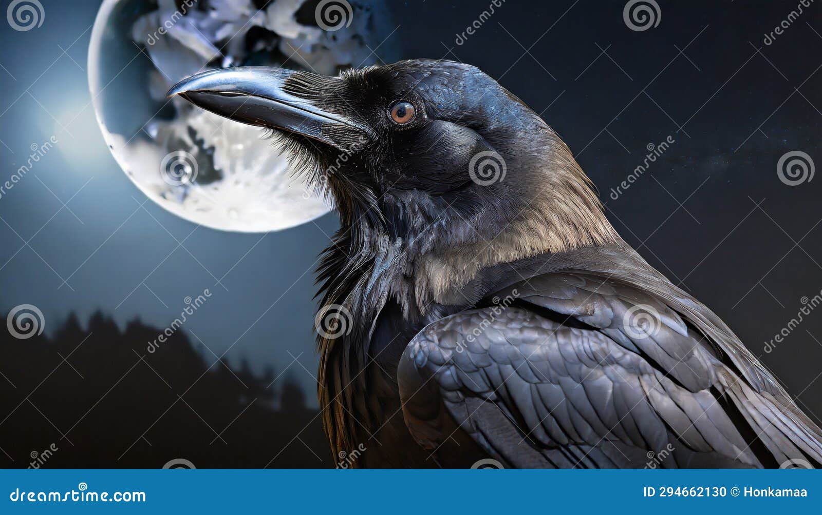 Raven and the moon stock illustration. Illustration of mystic - 294662130