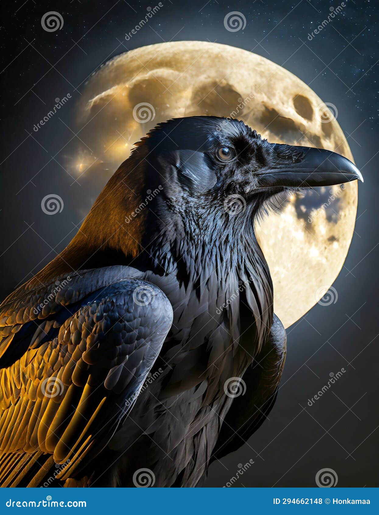 Raven and the moon stock illustration. Illustration of corax - 294662148