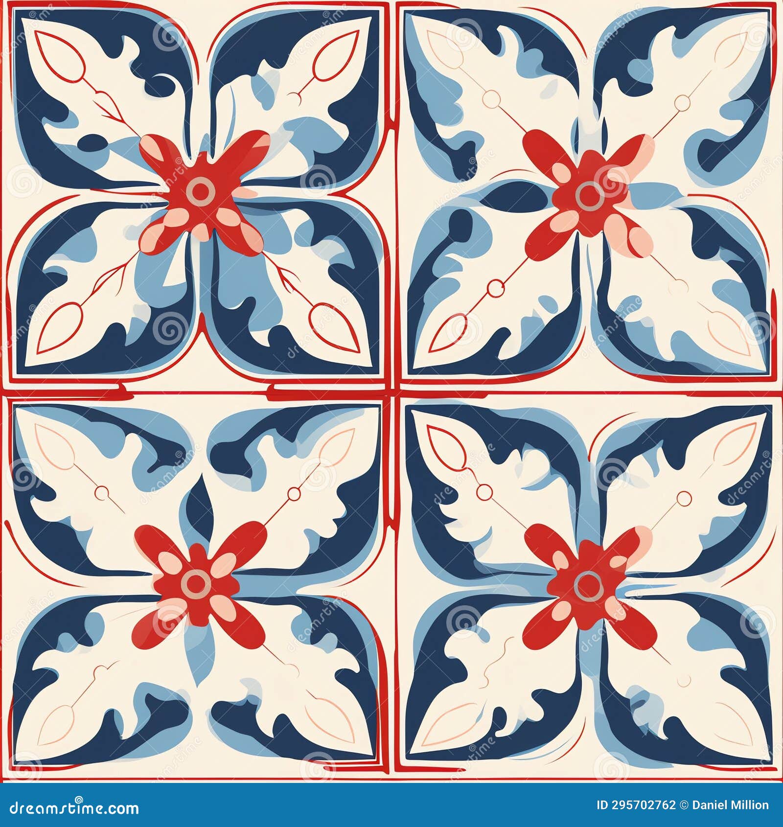 Red and Blue Vintage Tile Pattern for Decoration Stock Illustration ...