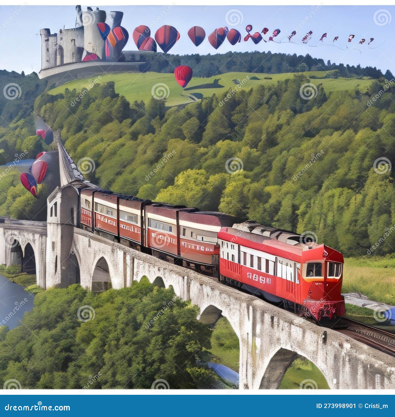 AI Generated Image - Red Train Riding in a Idyllic Landscape Stock ...
