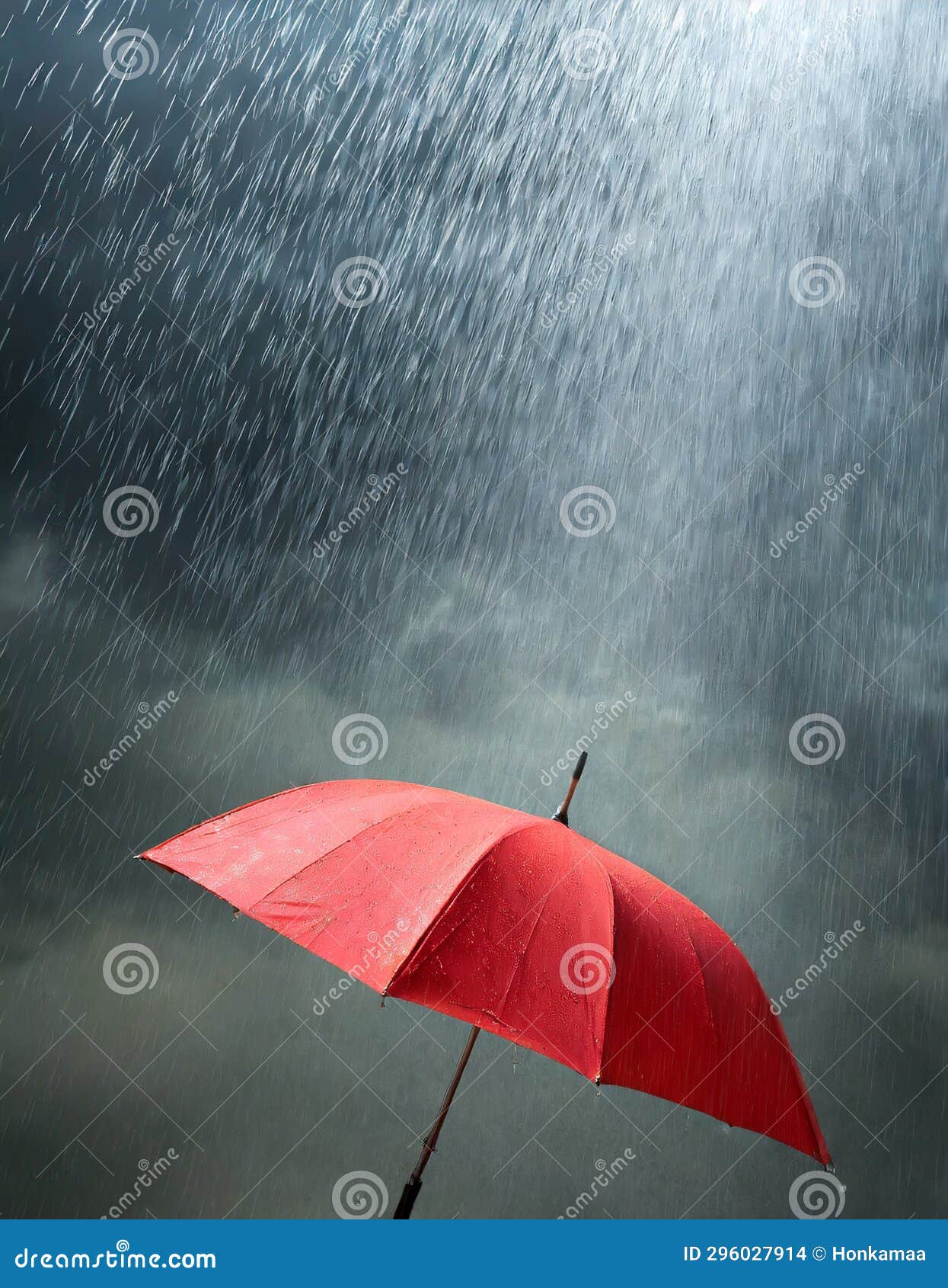 Red umbrella in heavy rain stock illustration. Illustration of ...