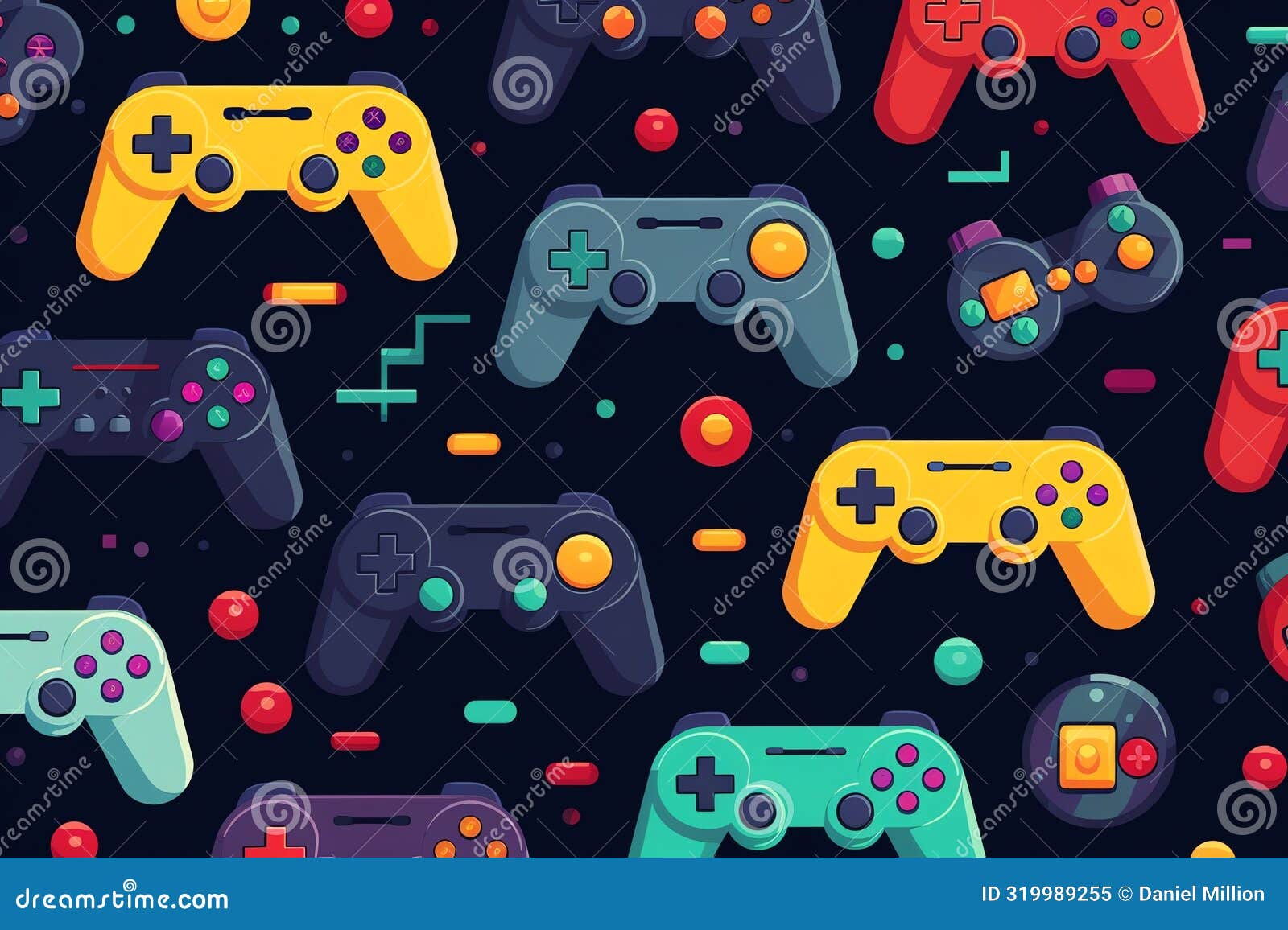 Retro Video Game Controllers 90s Retro Pattern Stock Illustration ...