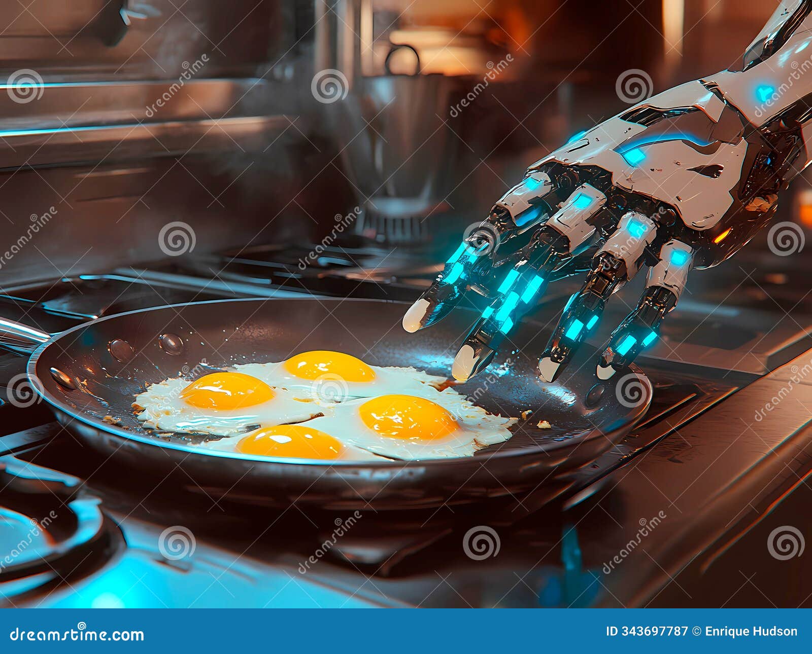 AI-Generated Image of a Robot Arm is Touching a Pan with Eggs in it ...