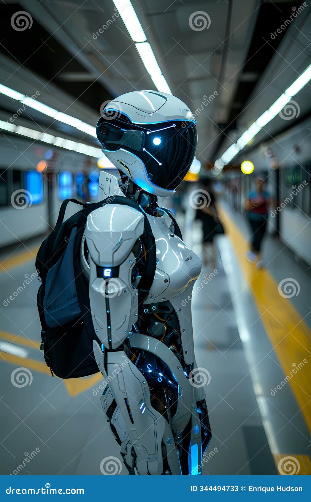 AI-Generated Image of a Robot with a Backpack is Standing in a Subway ...