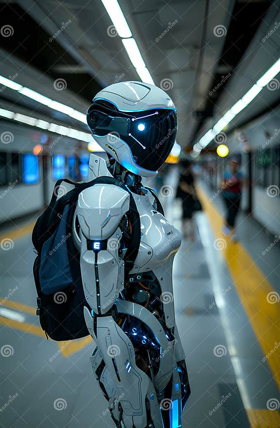 AI-Generated Image of a Robot with a Backpack is Standing in a Subway ...